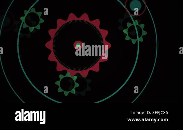 An abstract motion graphic featuring rotating gears and circular ...