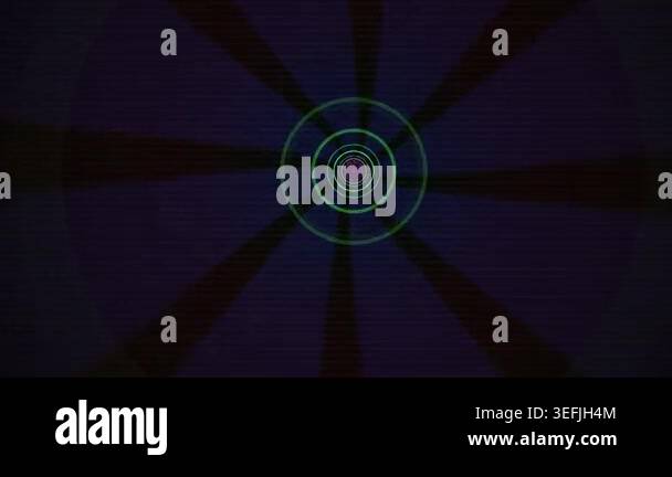 A dark, abstract visual with a tunnel vision effect. Geometric shapes ...