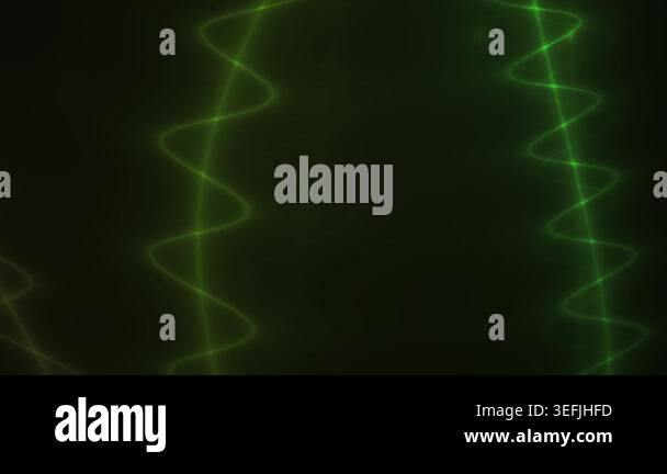 Abstract animation featuring glowing green sinusoidal wave patterns ...