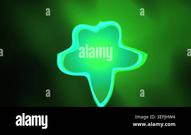 An abstract five pointed star shape with glowing neon green light ...