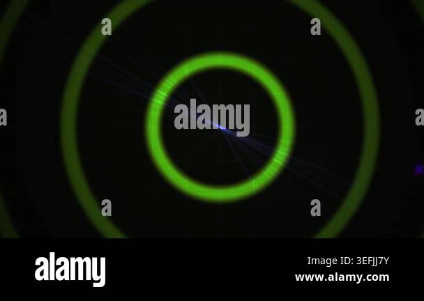 Abstract animation featuring glowing green neon rings expanding in a ...