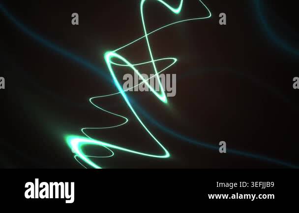 Abstract animation of glowing green light trails moving in wavy ...