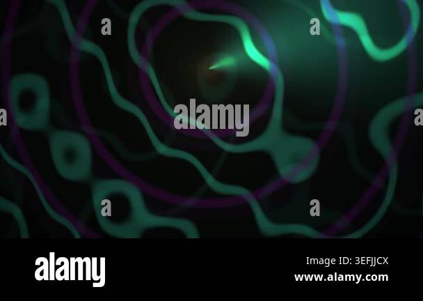 An abstract motion graphic featuring glowing neon green light waves ...