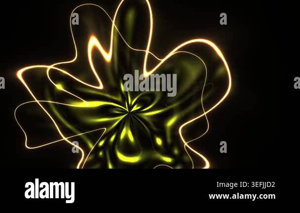 Dynamic abstract background featuring glowing yellow neon light waves ...