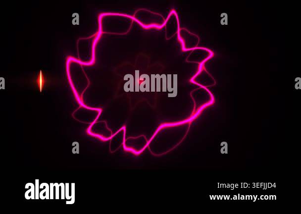A sequence of neon pink light forming a circle on black background ...