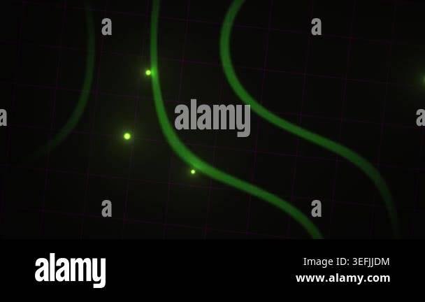 Abstract video animation featuring glowing green neon light trails and ...