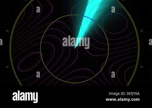 Glowing blue light in concentric circles on black background with ...