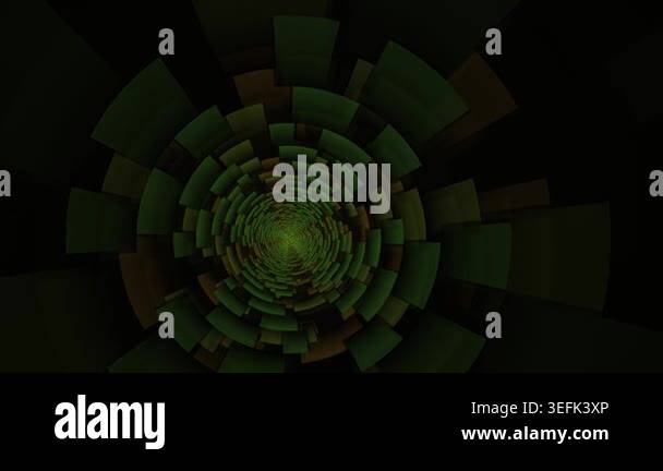 An abstract digital tunnel effect with rhythmic pulsing green fractal ...