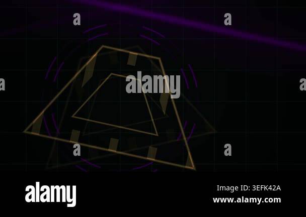 A dark abstract animation with glowing geometric shapes that shift and ...