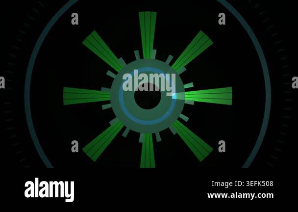 A dynamic motion graphic featuring a central circular element with ...