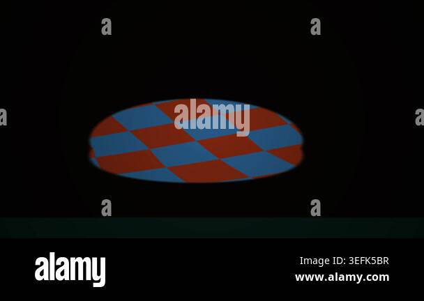A 3D rendered circular surface with a blue and red checkered pattern ...