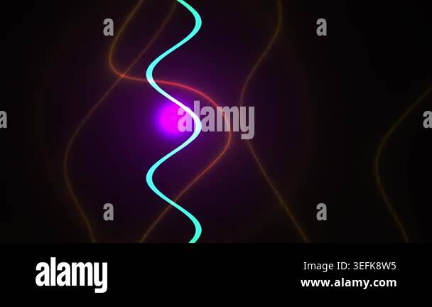Abstract animation of glowing neon waves moving in a dark space ...