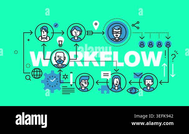 Colorful workflow diagram featuring business icons and connections on a ...