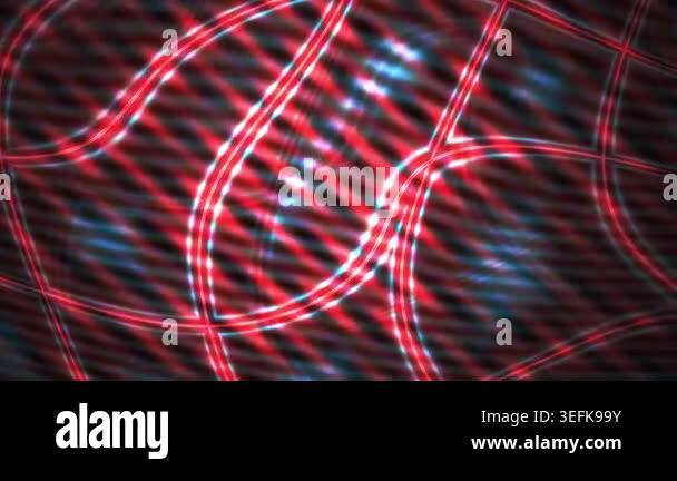Abstract image of red light trails on a dark background with blue ...
