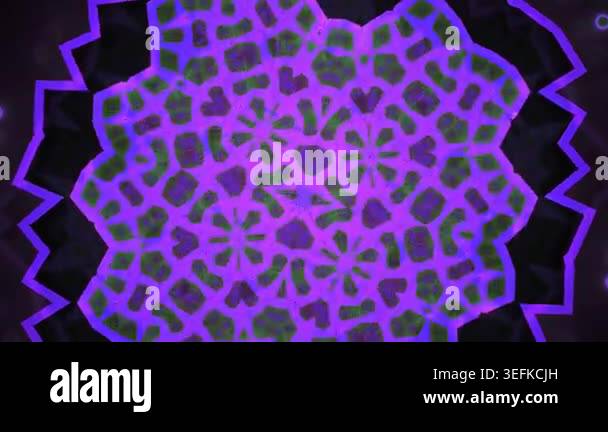Dynamic motion graphics featuring repeating purple and green geometric ...