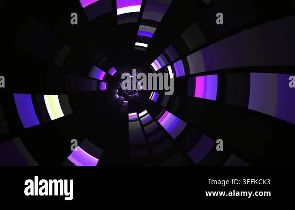 An immersive journey through a glowing purple light tunnel with digital ...