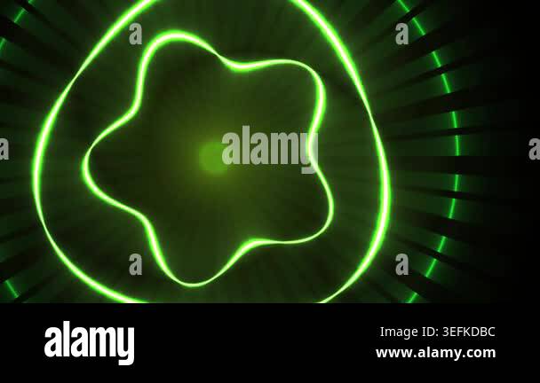 Glowing neon green abstract shape on dark background Stock Video ...