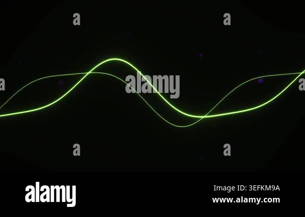 Abstract animation of rhythmic glowing neon green sound waves ...