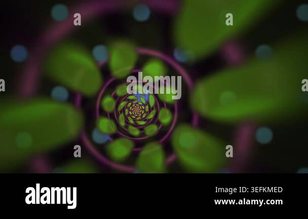 An abstract hypnotic tunnel effect with rotating green light patterns ...