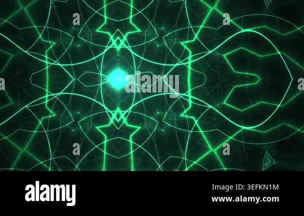A mesmerizing abstract animation featuring glowing green neon geometric ...