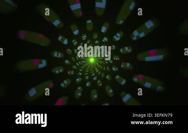 Abstract swirling vortex of green light and colorful shapes, creating a ...