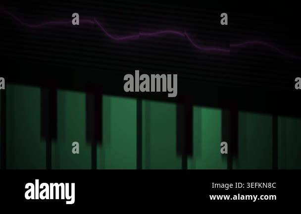 A close-up, abstract view of green piano keys with a mysterious purple ...