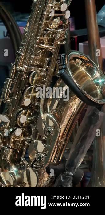 Beautiful brass wind instrument ready for jazz performers and classical ...