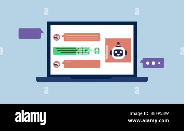 Chatbot Interaction Animation on Laptop Screen 2d Animation with Alpha ...