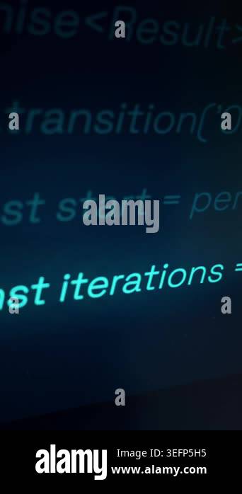 Programming code sequences flicker and glow with a vibrant blue light ...