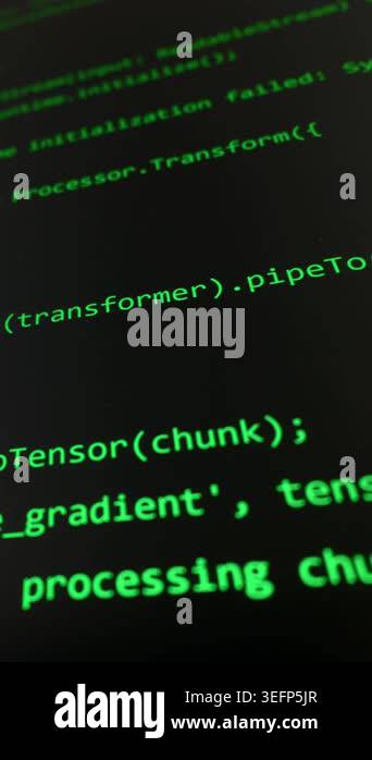 Green programming lines and machine learning code display brightly on a ...