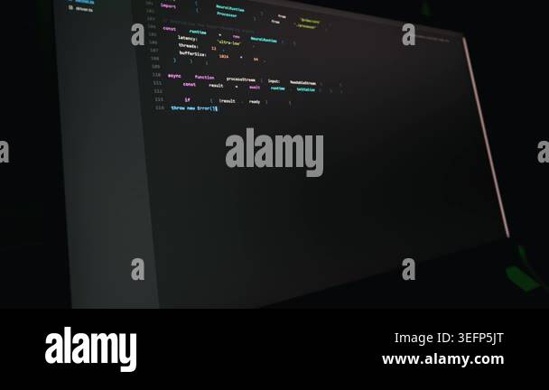 Complex artificial intelligence programming code glows vibrantly on a ...