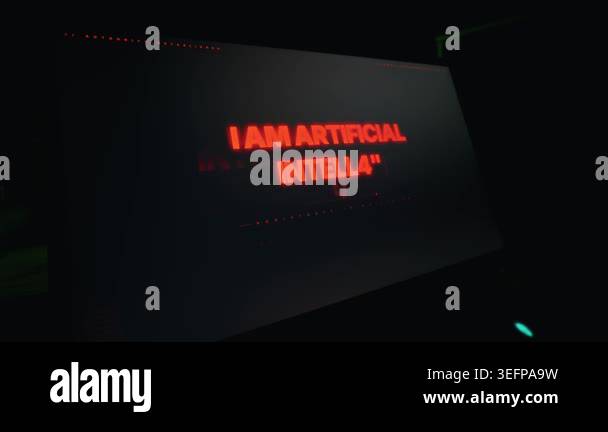 A glowing red text message on a computer screen displays a rogue ...