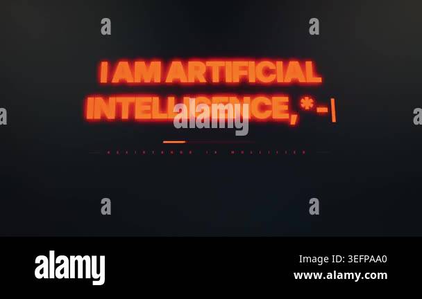 Luminous red digital text reading I Am Artificial Intelligence glows on ...