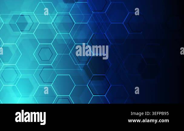 Bright blue abstract tech hexagonal geometrical motion background ...