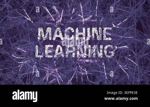Machine learning text inside a dense neural network web with glowing ...