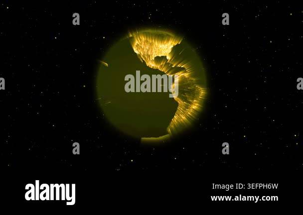 Glowing golden planet animation celestial energy light rays sci fi 4k ...