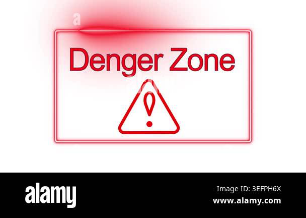 Red danger zone alert sign animation neon glowing triangle broadcast ...