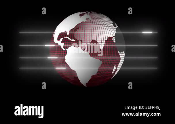 World earth globe animation red grid overlay white lines dark ...