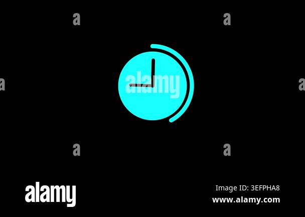 Cyan Silhouette of a Simple Clock Icon with Two Hands on a Black ...