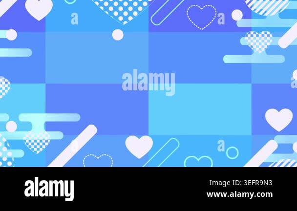 Abstract Blue Geometric Background with Heart Shapes and Patterns Stock ...