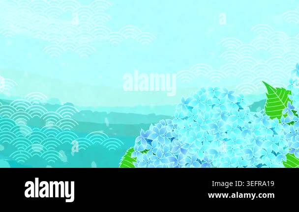 Serene Blue Hydrangeas and Traditional Japanese Wave Pattern Animation ...