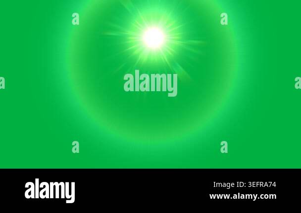 A dynamic green light flare bursts from the center, casting radial rays ...
