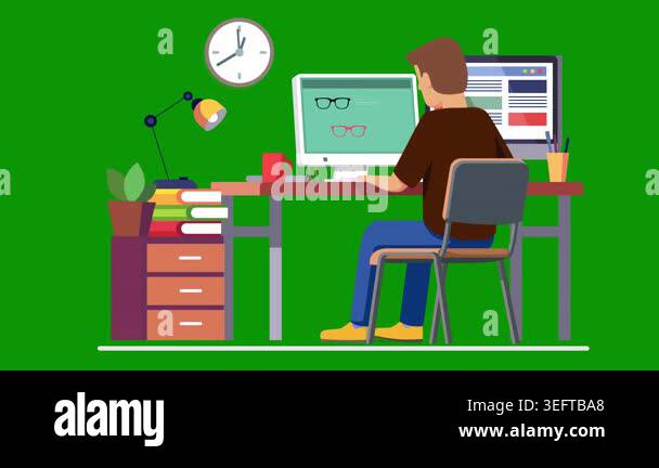 flat design of man working with his computer Stock Video Footage - Alamy