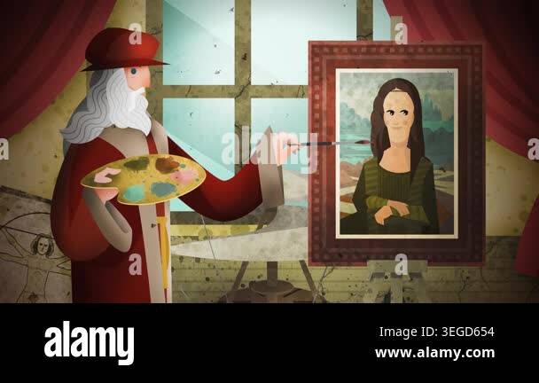 renaissance painter creating portrait in workshop with inventions Stock ...