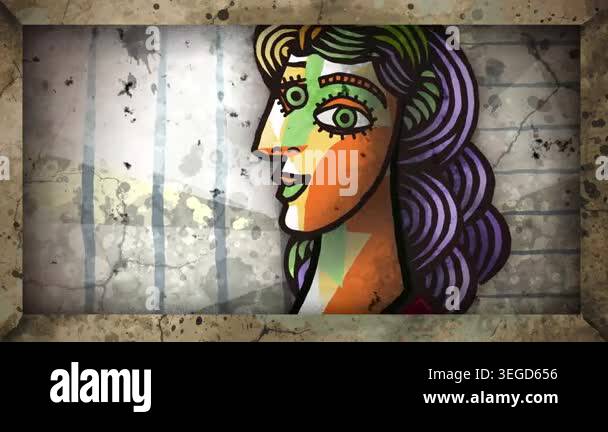 cubist portrait of woman with decorative frame Stock Video Footage - Alamy