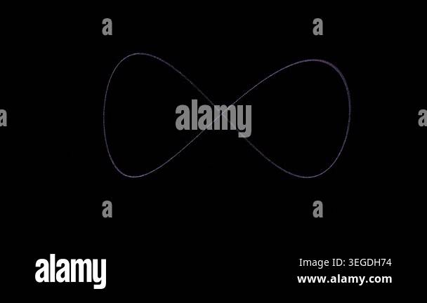 Glowing purple infinity symbol rotating in 3D space, abstract ...