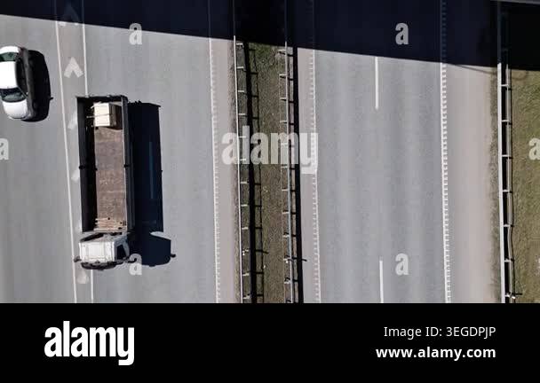 Top Down Drone View of Vehicles Driving on Modern Highway Road Stock ...