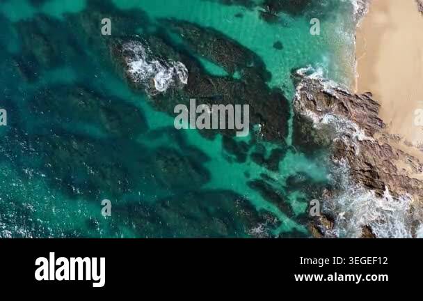 cabo san lucas baja sandy beach pacific ocean waves aerial drone ...