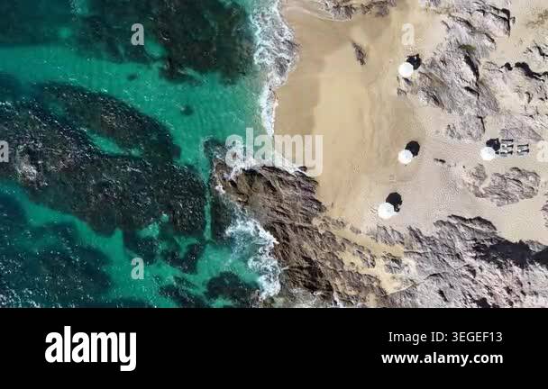cabo san lucas baja sandy beach pacific ocean waves aerial drone ...