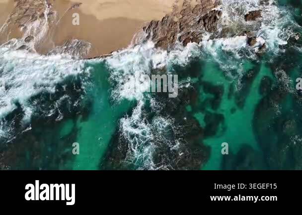 cabo san lucas baja sandy beach pacific ocean waves aerial drone ...